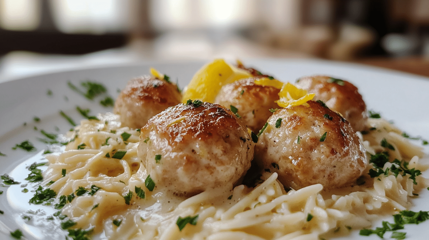 Baked Lemon Chicken Meatballs with Creamy Orzo - Donald Recipes